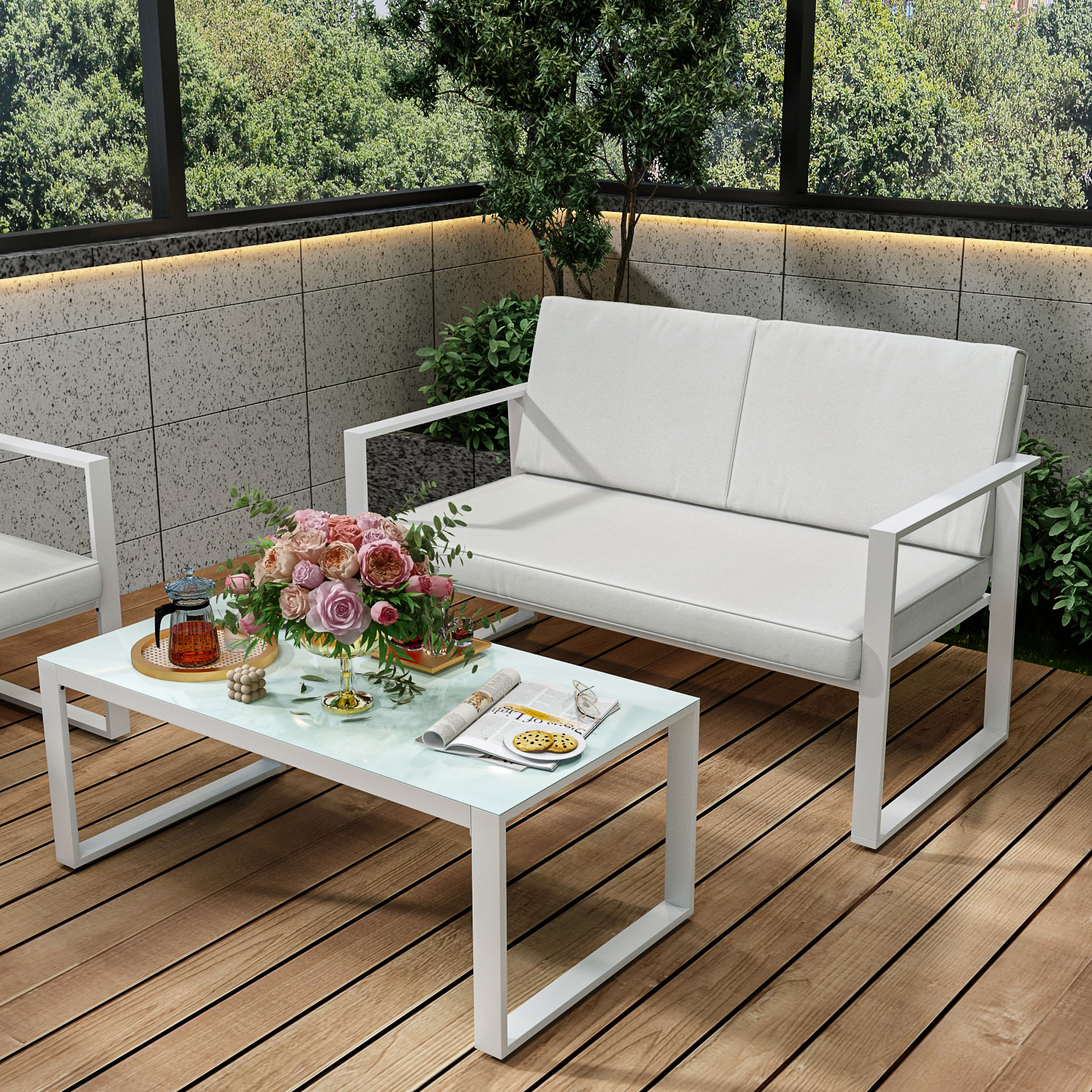 FUFU & GAGA Modern Outdoor Patio Furniture Set with Loveseat and Coffee ...