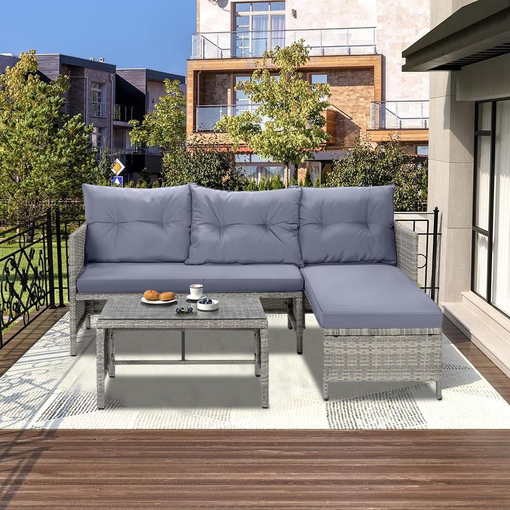Outdoor Patio Furniture Sofa Set, 3-Piece All-Weather Wicker ...