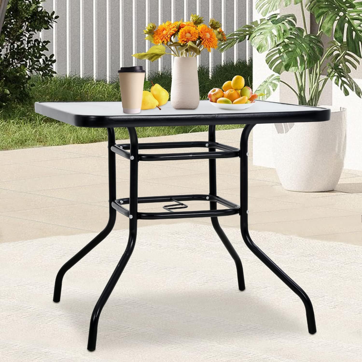Outdoor Patio Garden Table, Square Patio Dining Table with Umbrella ...