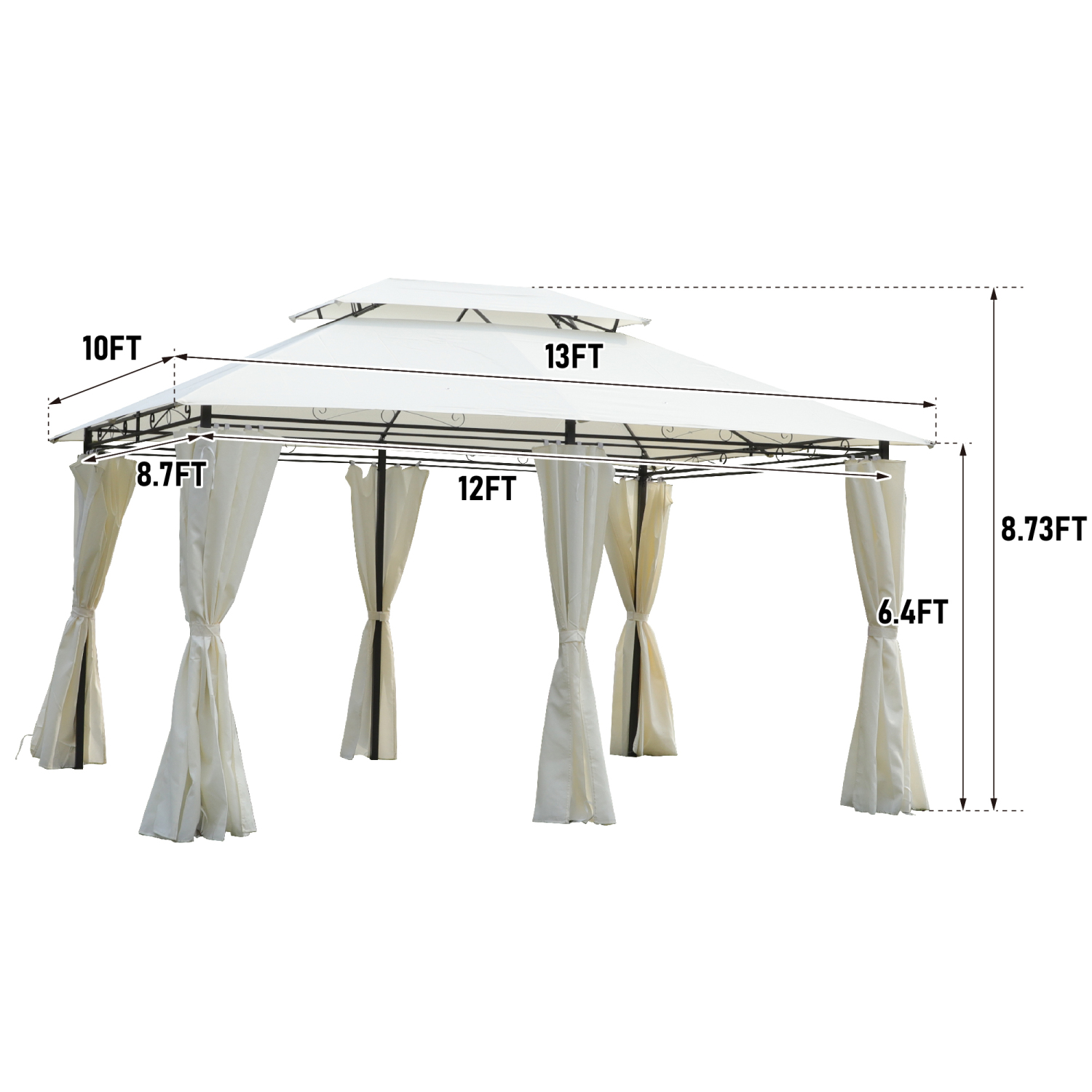 Outdoor Patio Gazebo Canopy Tent with Ventilated Double Roof Detachable ...