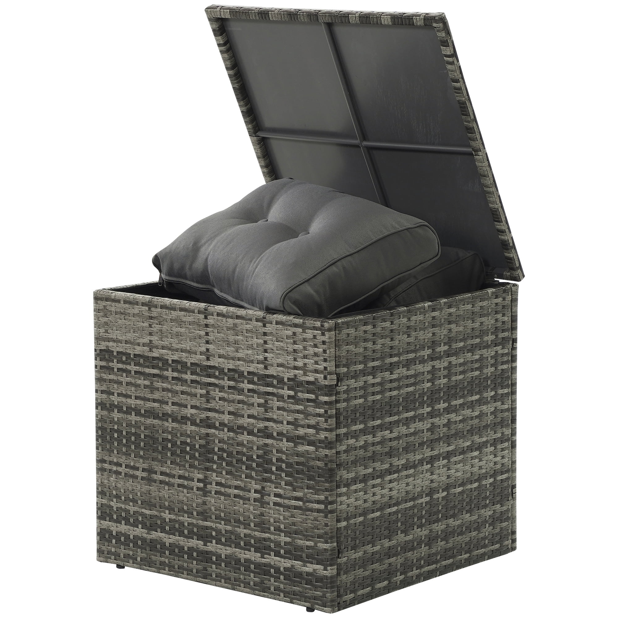 Outdoor Patio Grey Wicker Storage Box Lightweight Aluminum Frame ...