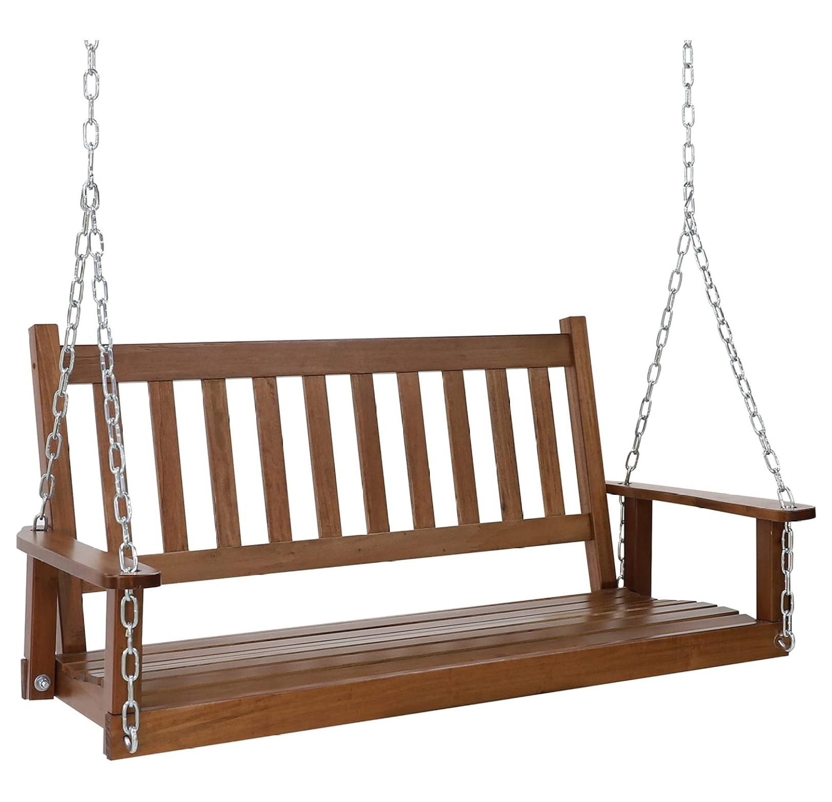 Outdoor Patio Hanging Wooden Porch Swing 4FT with Chains, 2-Person ...