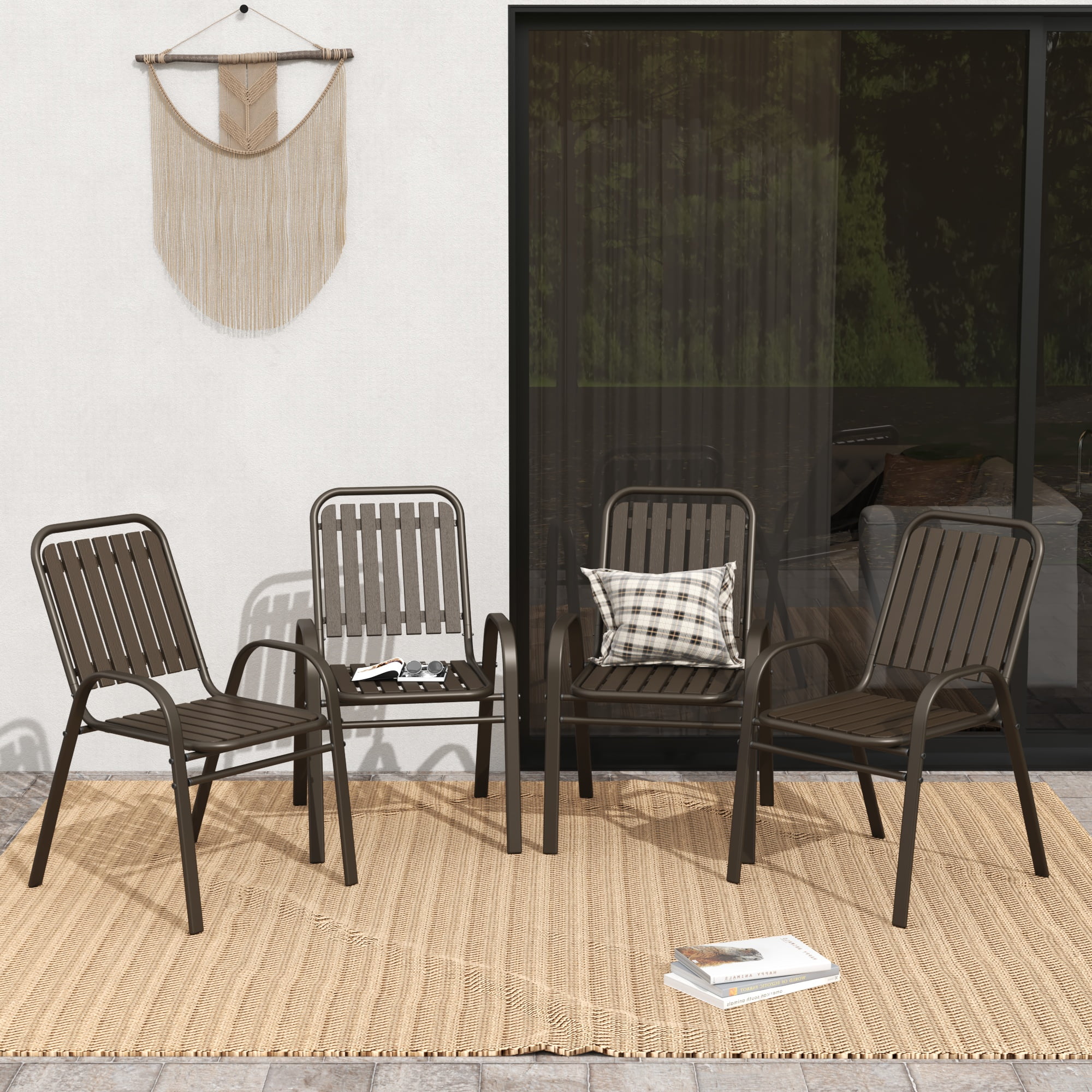 Outdoor Patio Lawn Dinning Chairs Set of 4 High Back Stackable Chairs ...