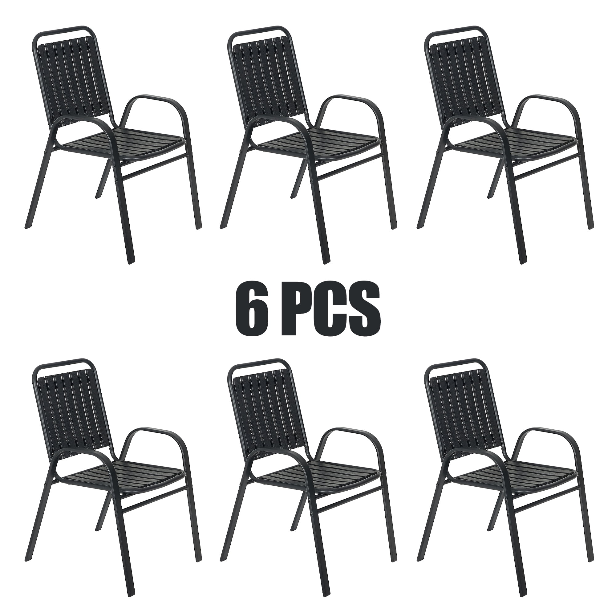 Outdoor Patio Lawn Dinning Chairs Set of 6 High Back Stackable Chairs ...