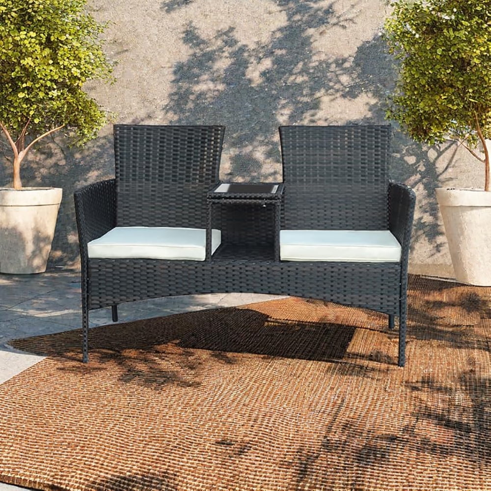 TINKLE WELL 2-Person Wicker Loveseat Outdoor Furniture Set with Built ...
