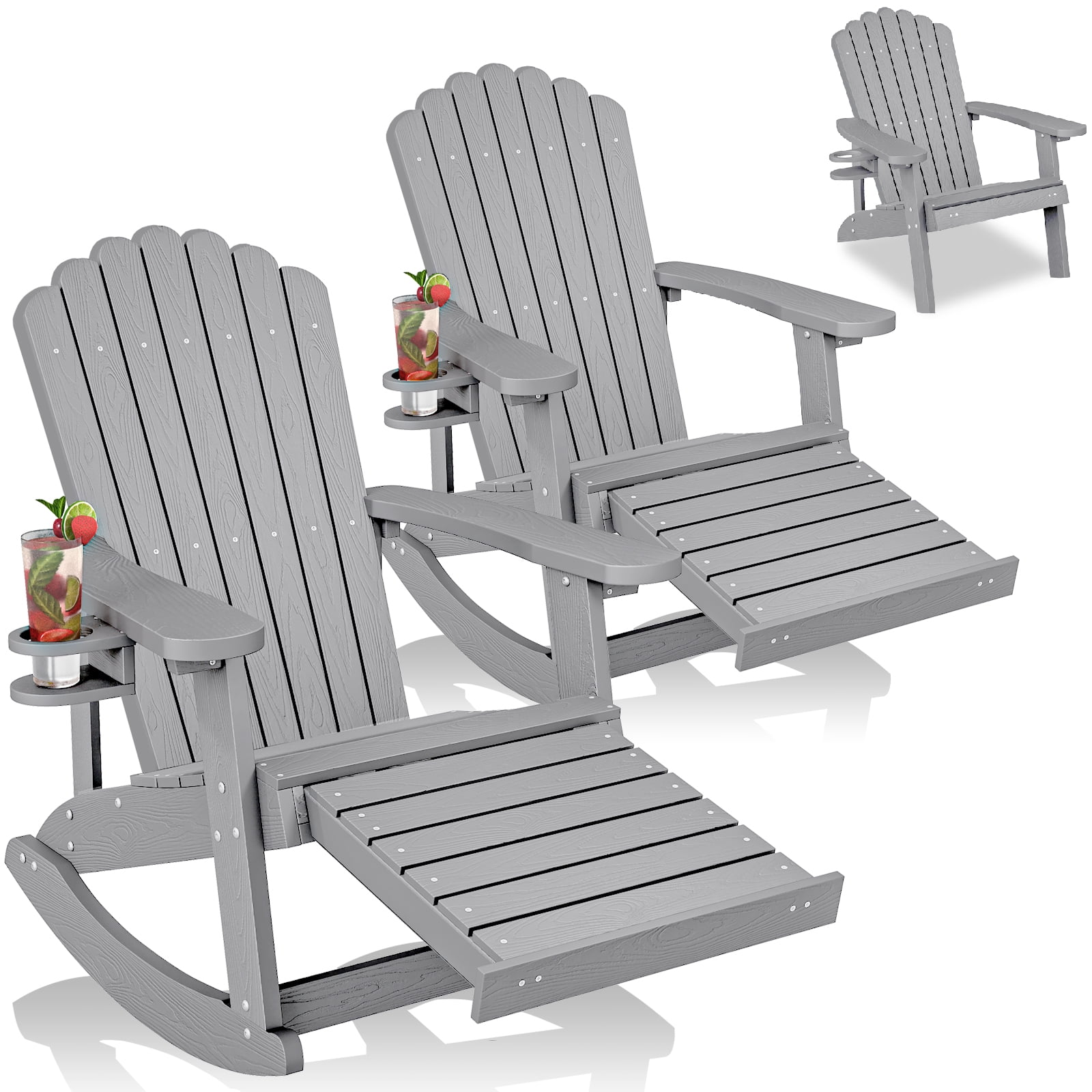 Wingyz Patio Rocker Chair Set of 2, Rocking Adirondack Chairs for Porch ...