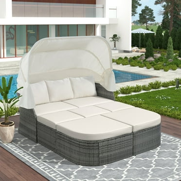 Churanty Outdoor Patio Sunbed Daybed with Canopy, Beige - Walmart.com