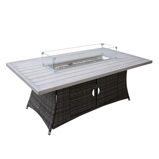 Outdoor Patio Rattan Gas Fire Pit Rectangle Dining Table, Grey ...