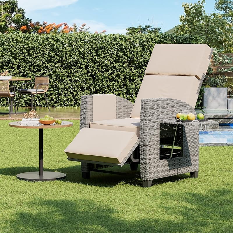 Outdoor Patio Recliner Chair, Wicker Reclining Chairs with Adjustable ...