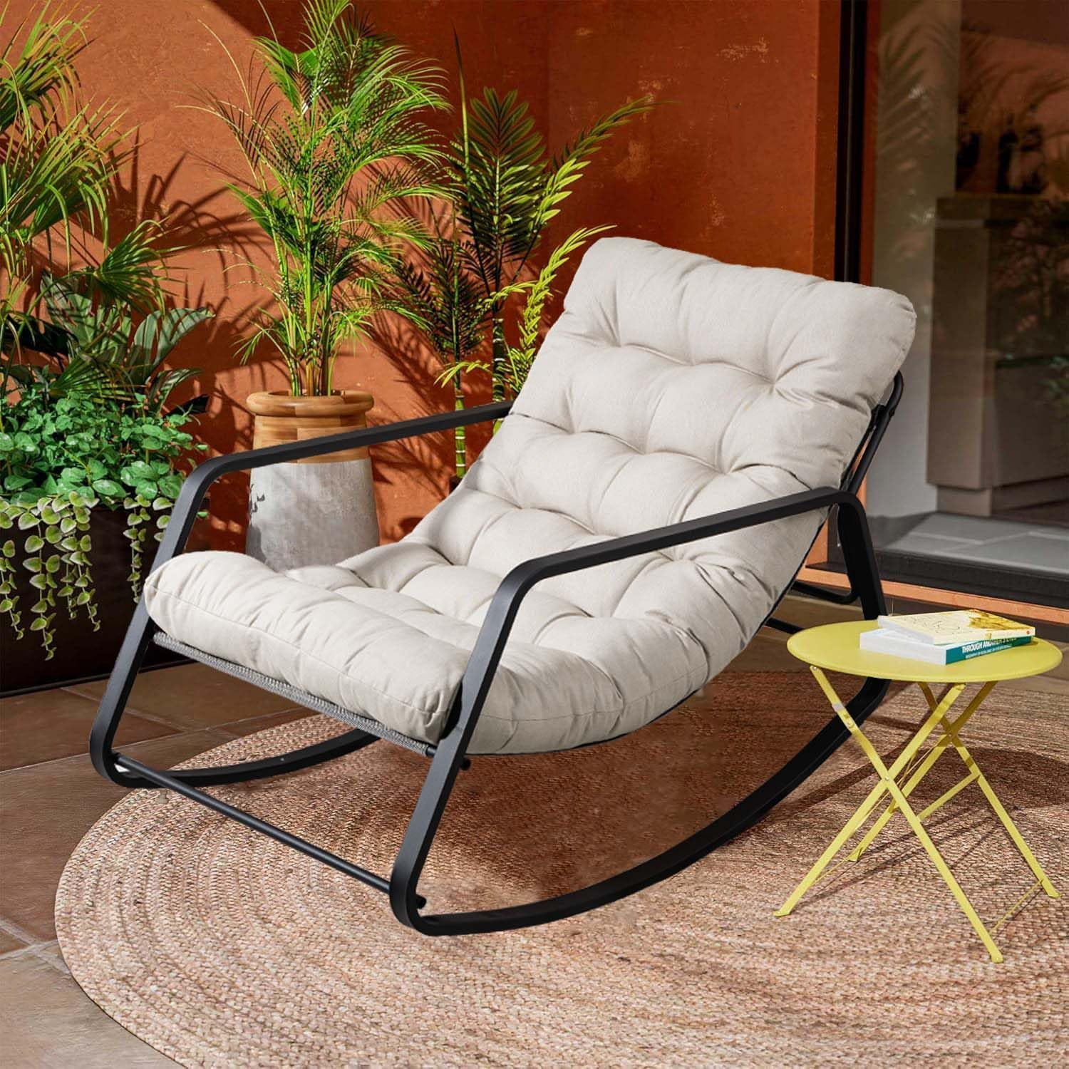 Outdoor Patio Rocking Chair, Indoor Lounge Rocker Chair with Padded ...