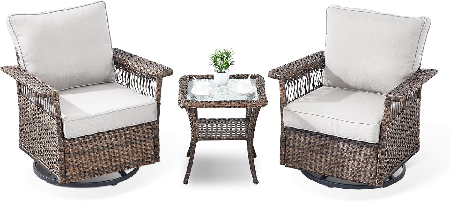Outdoor Patio Rocking Swivel Chairs - 3PC Wicker Patio Bistro Rocker ...