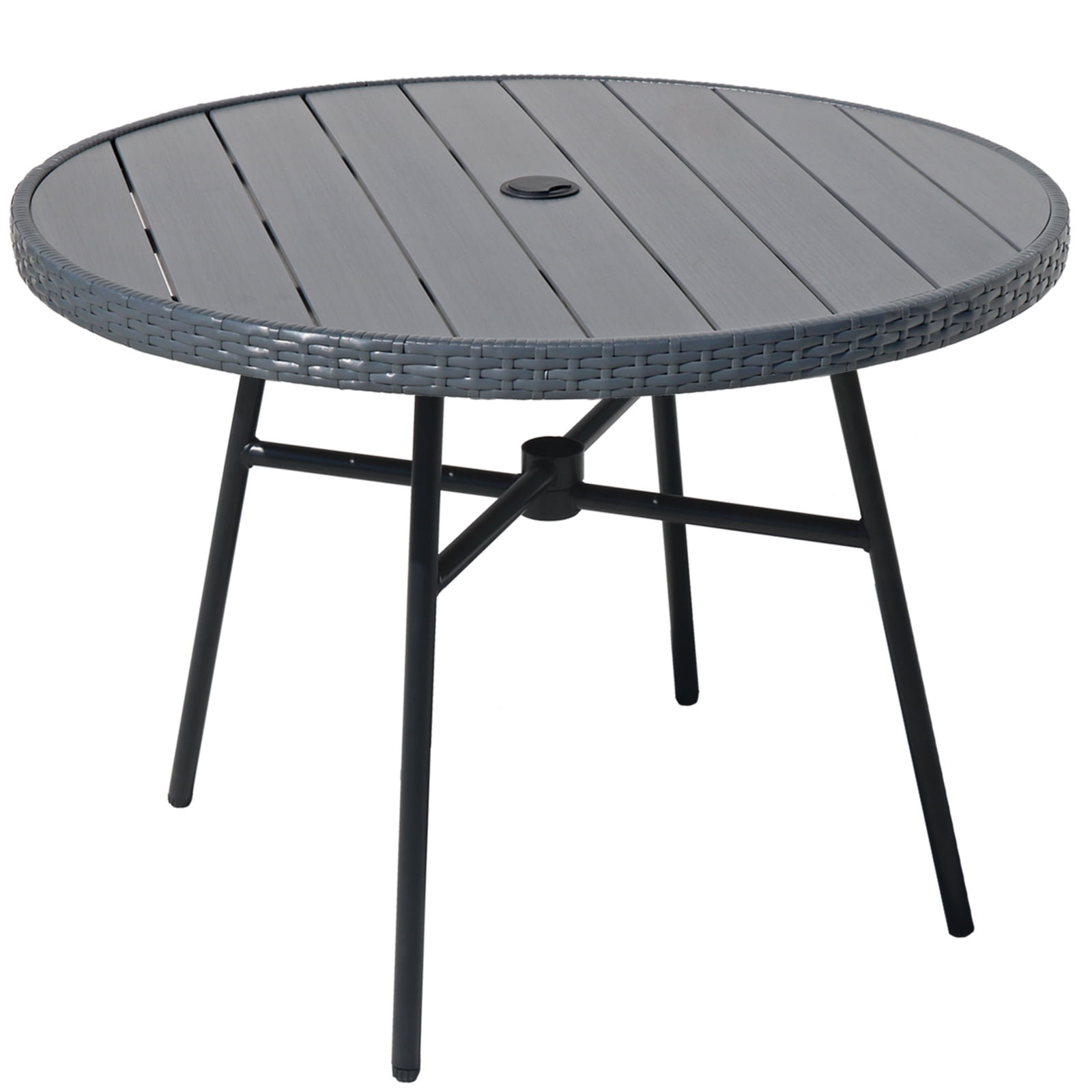 Outdoor Patio Round Dining Table, 36.8" Plastic Wood Slatted Round ...