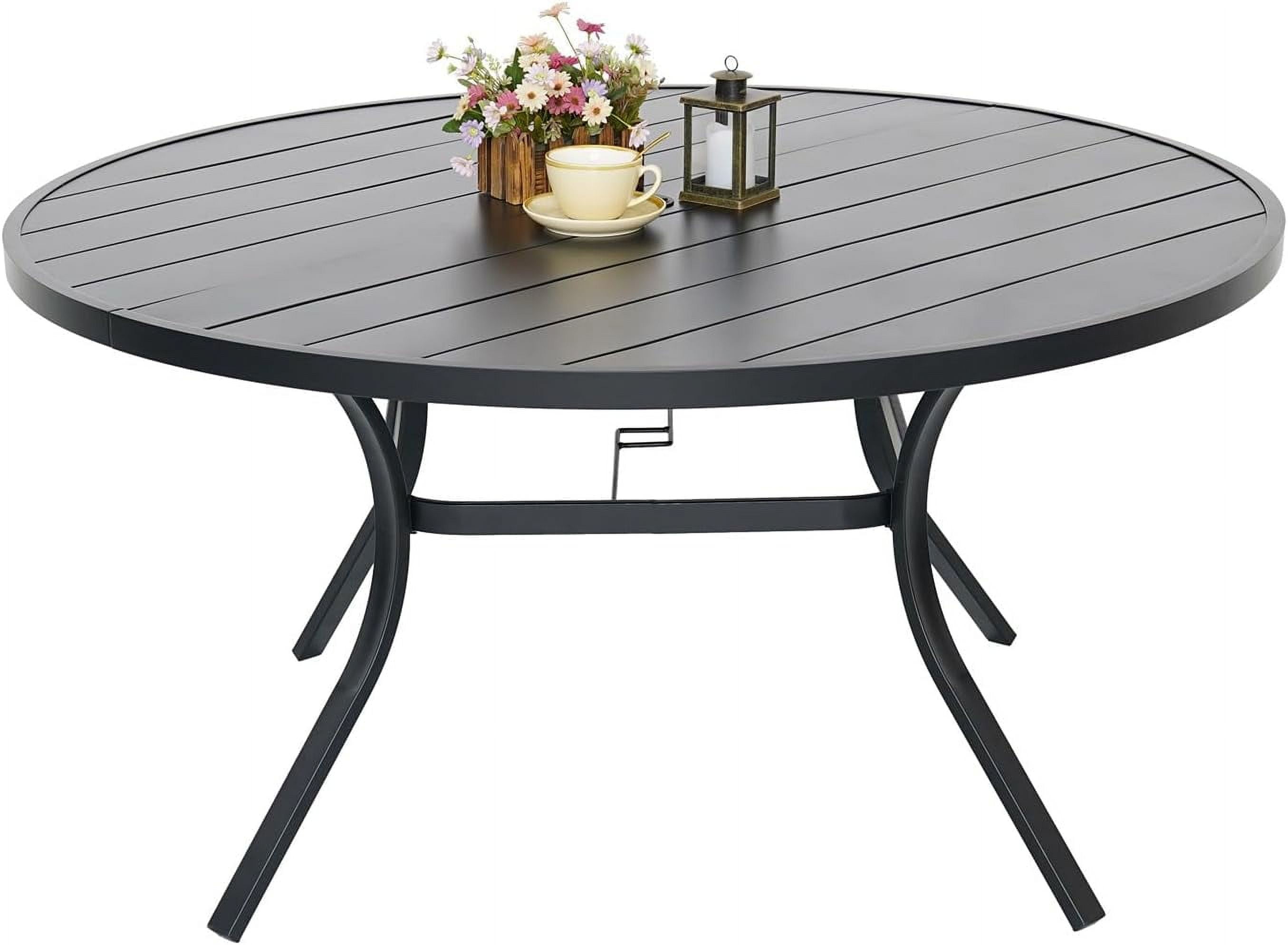 Outdoor Patio Round Dining Table, 58"x 58" Metal Slatted Round Tabletop ...