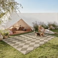 Outdoor Patio Rug 5x7 Beige/White Checkered Area Rug Linen-Look ...