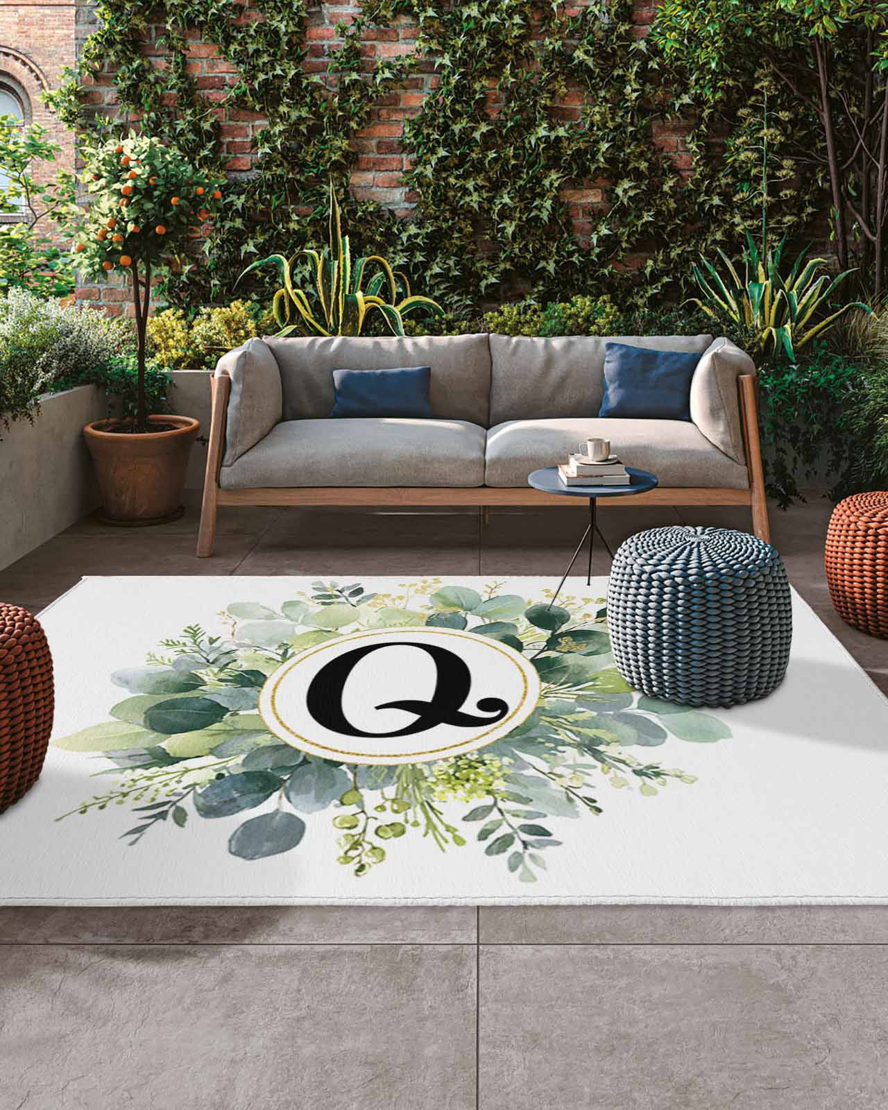 Outdoor Patio Rugs Letter Q Outdoor Area Rug Alphabet Green Eucalyptus ...