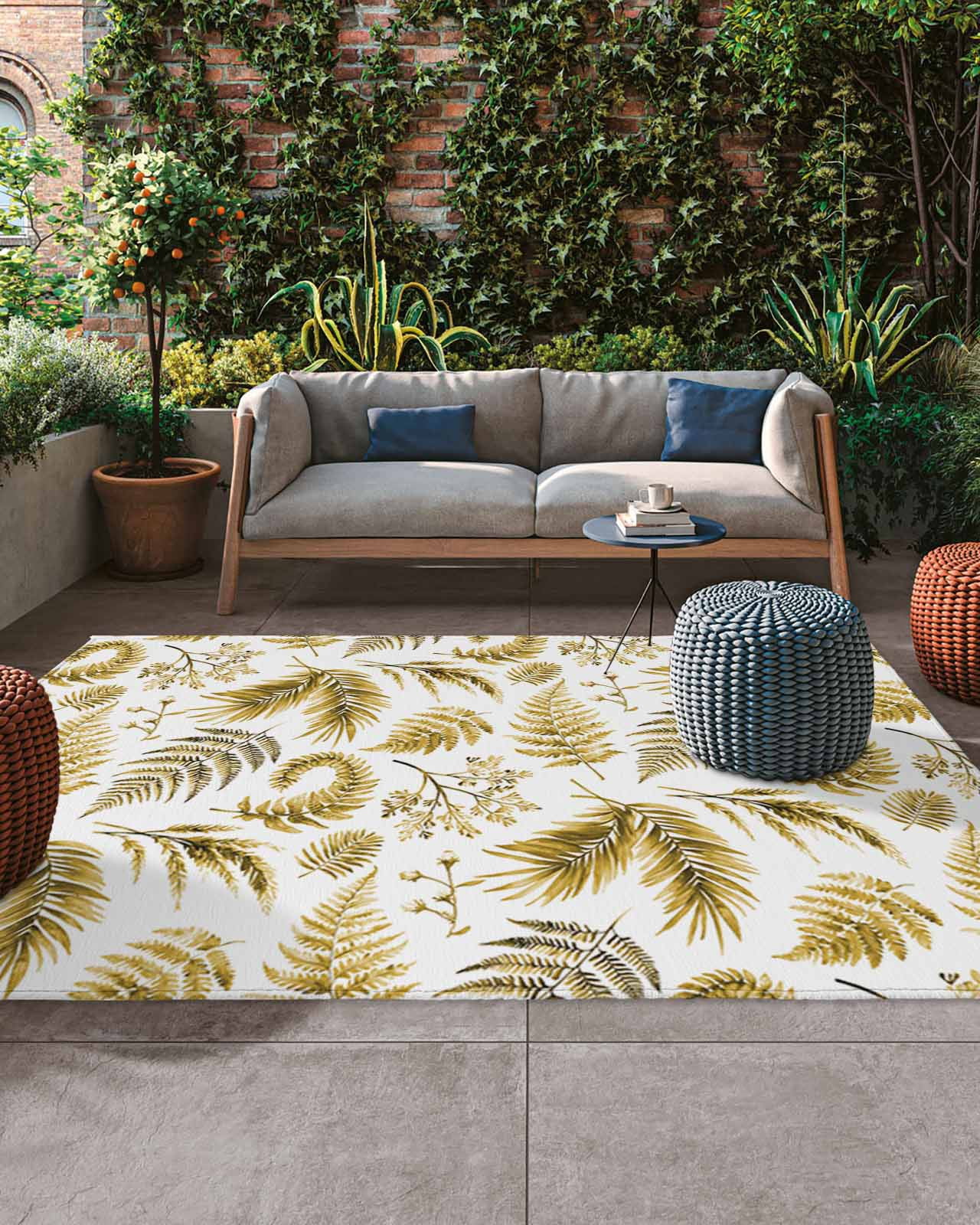 Outdoor Patio Rugs Yellow Herbs Ferns Outdoor Area Rug Nature Leaves ...
