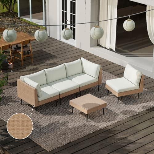 Outdoor Patio Sectional Furniture Set, 5 Piece Wicker Conversation ...