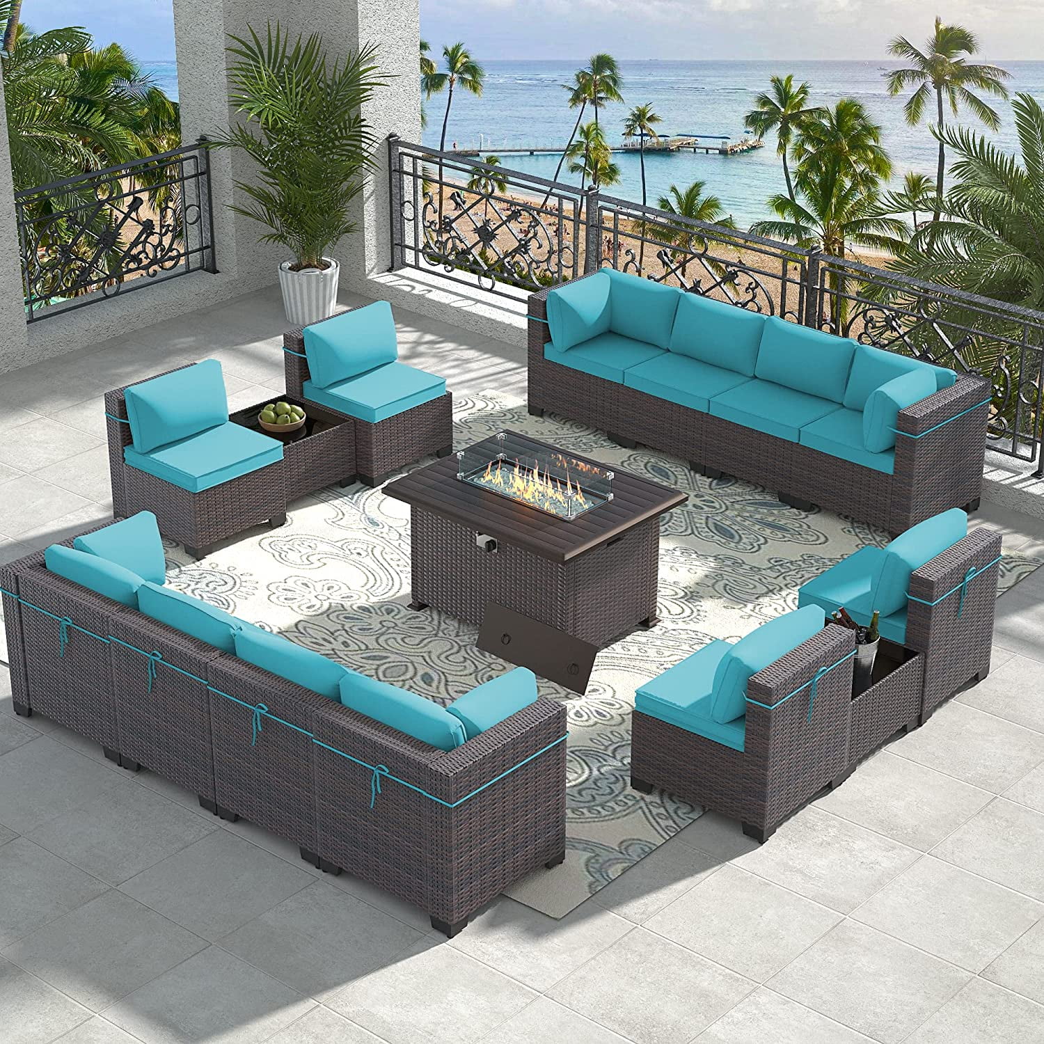 Outdoor Patio Set 12 Pieces Outdoor All Weather Patio Sectional Sofa PE ...