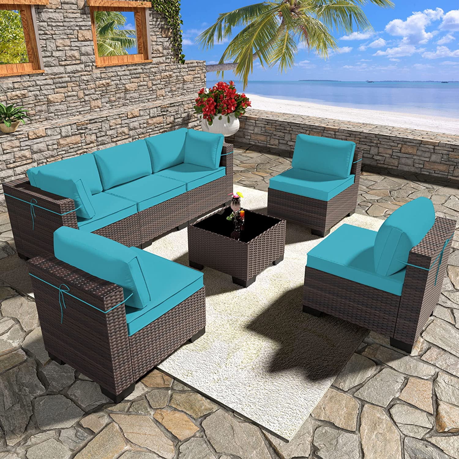 Outdoor Patio Set 12 Pieces Outdoor All Weather Patio Sectional Sofa PE ...