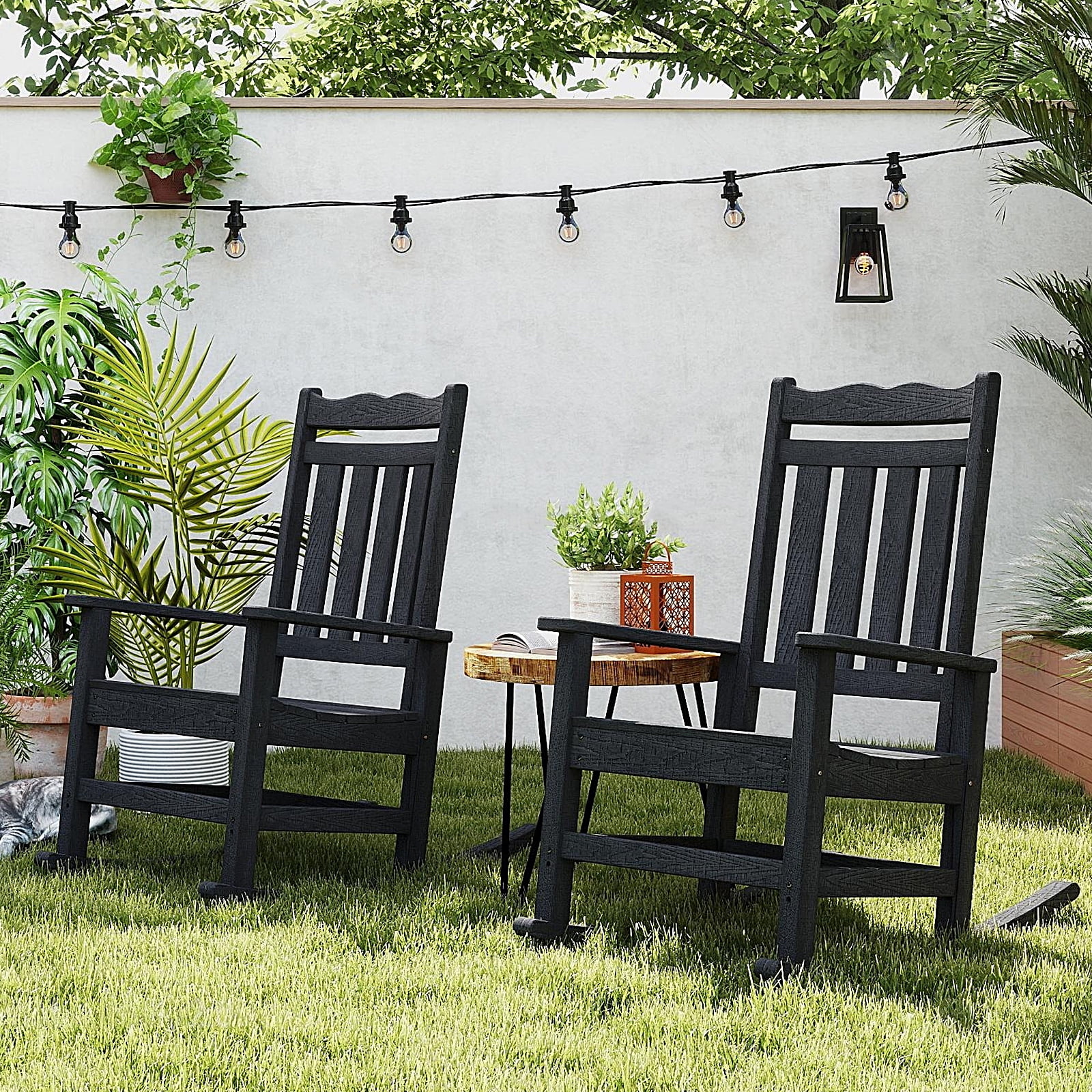 Outdoor Patio Set Of 2 Rocking Chair, HIPS Porch Rocker, High Back ...