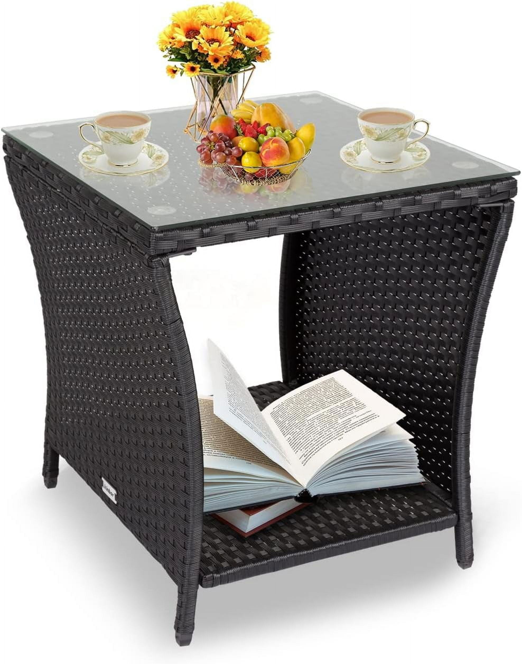 Outdoor Patio Side Table - Wicker PE Rattan Patio Table, Square Coffee ...