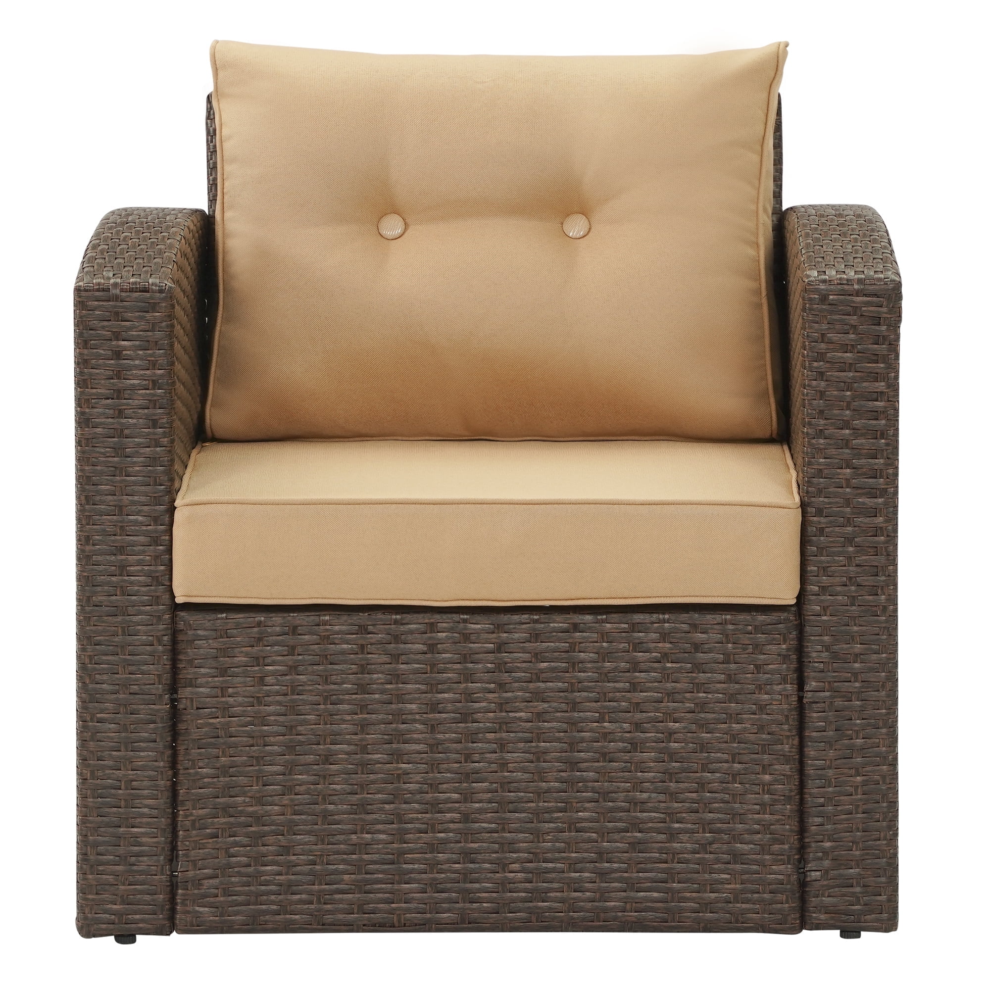 Outdoor Patio Single Sofa Chair, All-Weather Brown Wicker Armchair with ...