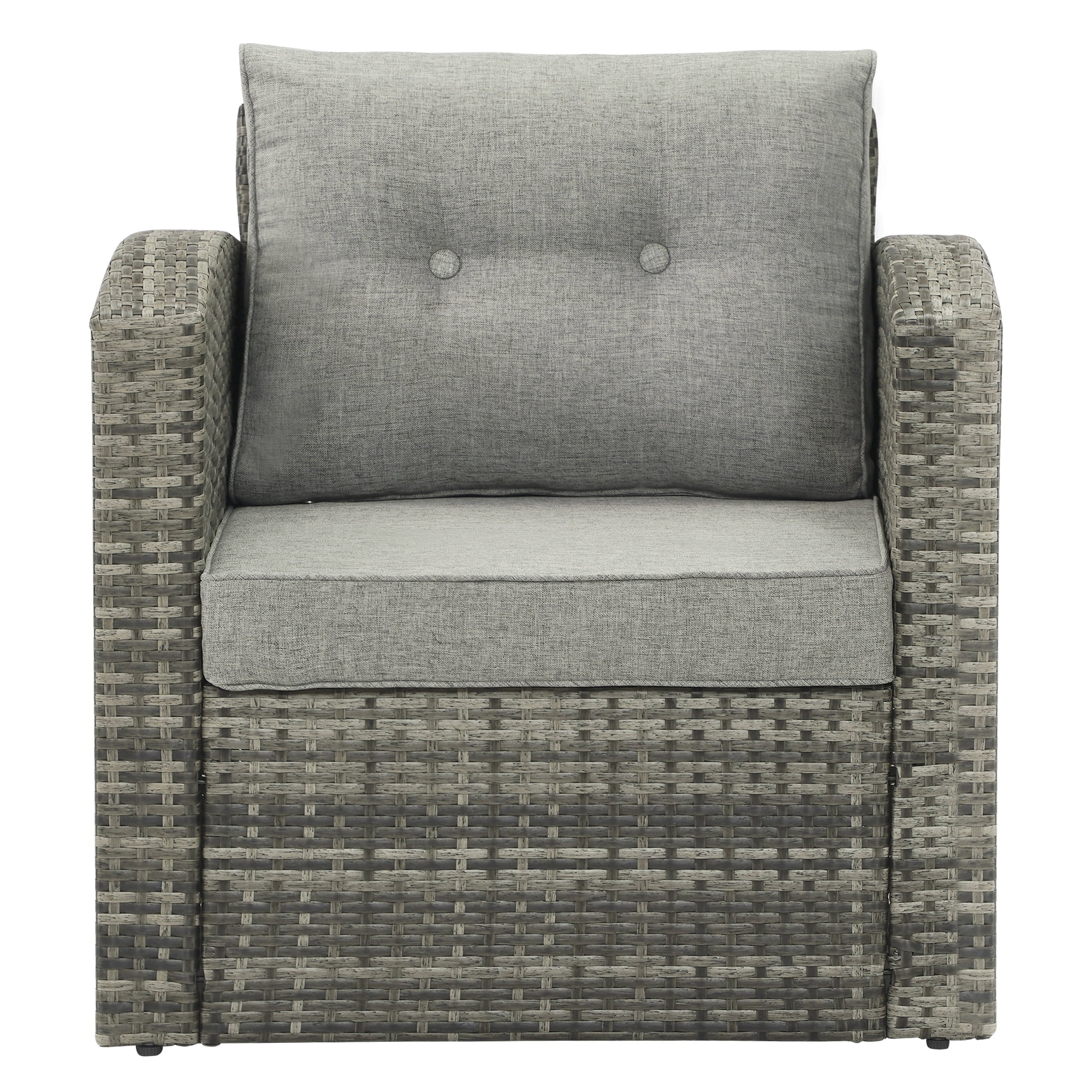 Outdoor Patio Single Sofa Chair, All-Weather Grey Wicker Armchair with ...