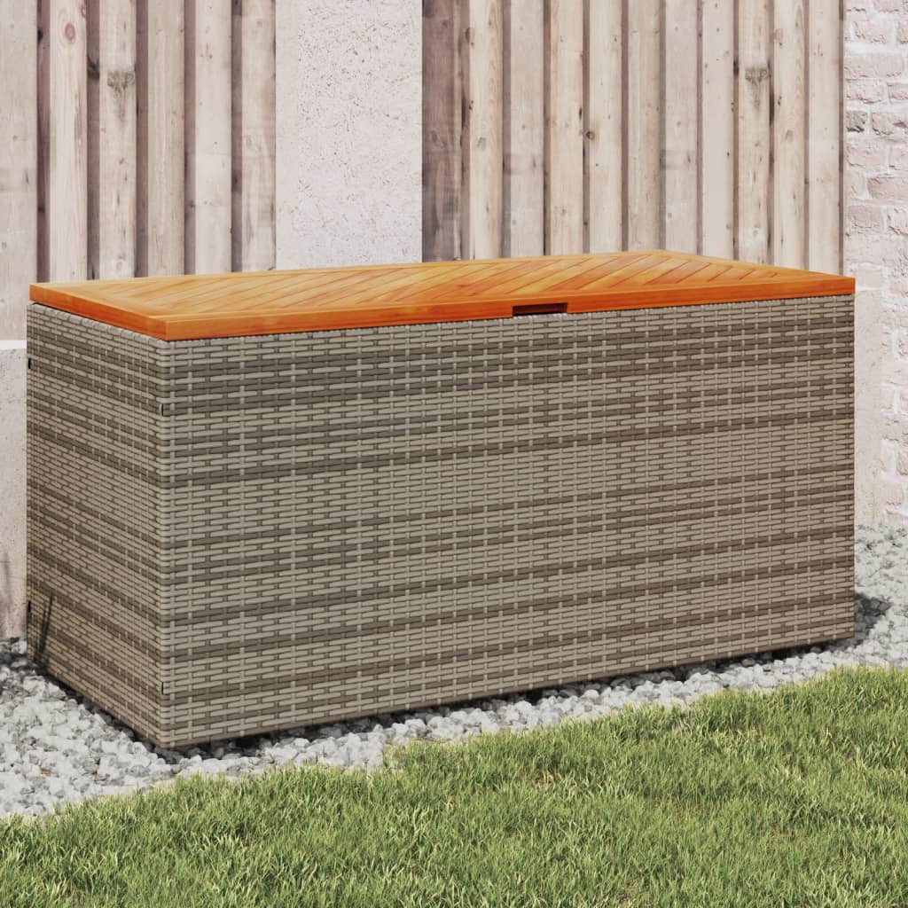 Outdoor Patio Storage Box - Gray Poly Rattan & Acacia Wood, Weather ...