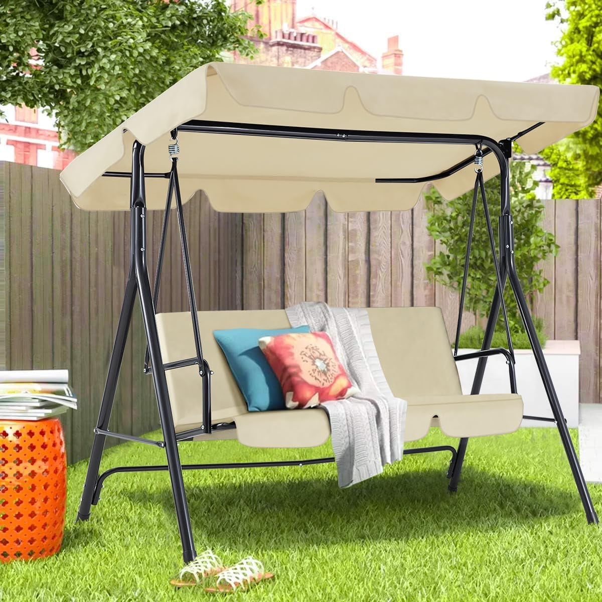 Outdoor Patio Swing Chair for Adults, 3-Seat Porch Swings with ...