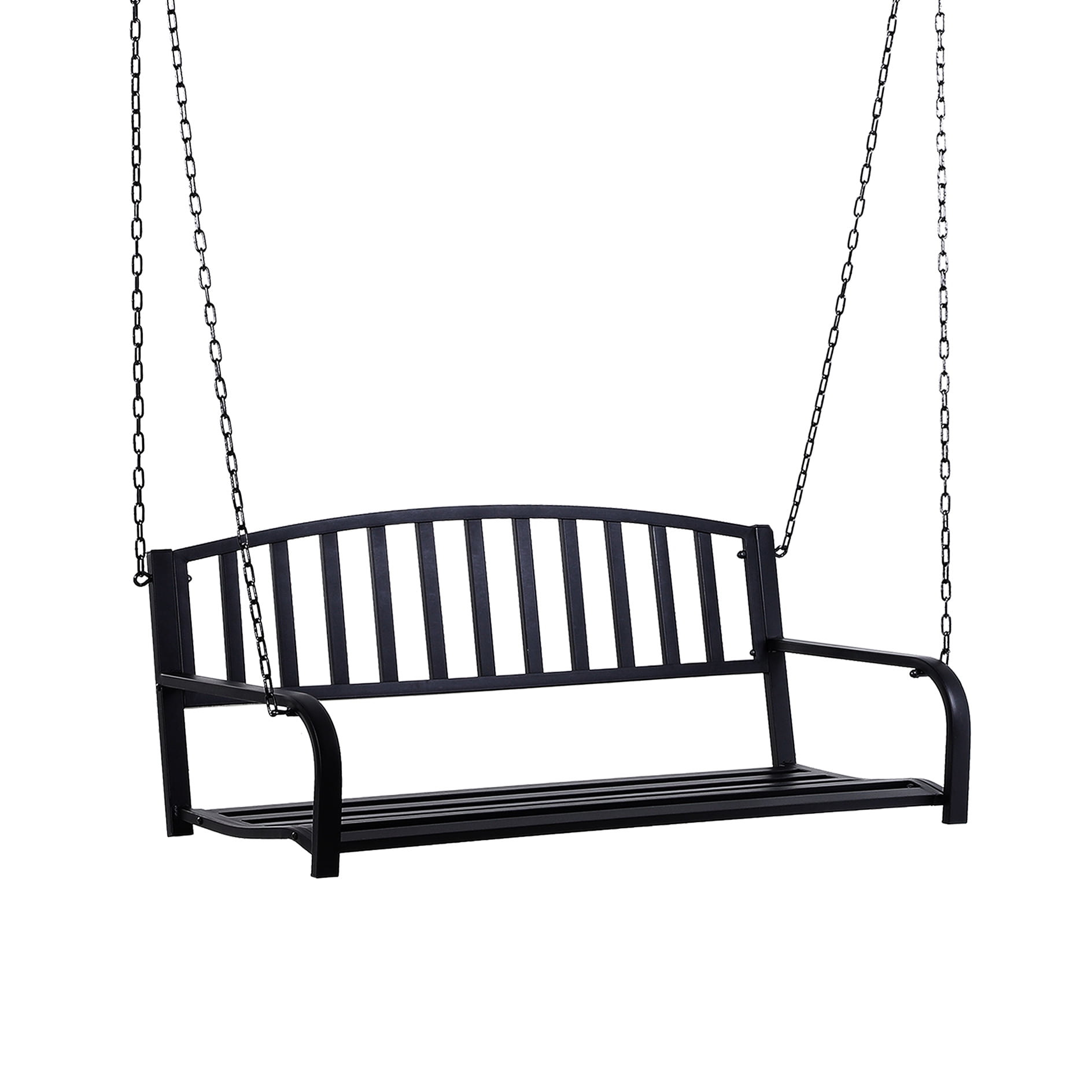 Outdoor Patio Swing For 2, Black Steel Bench With , 528 Lb Capacity ...