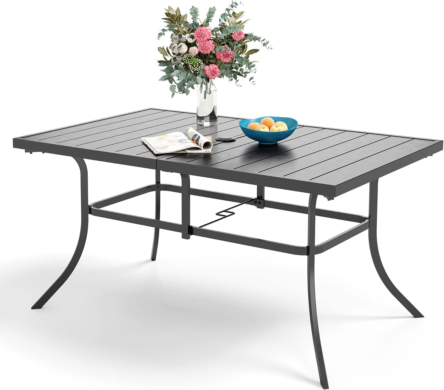 Outdoor Patio Table for 6 People, Rectangular Metal Patio Outdoor ...