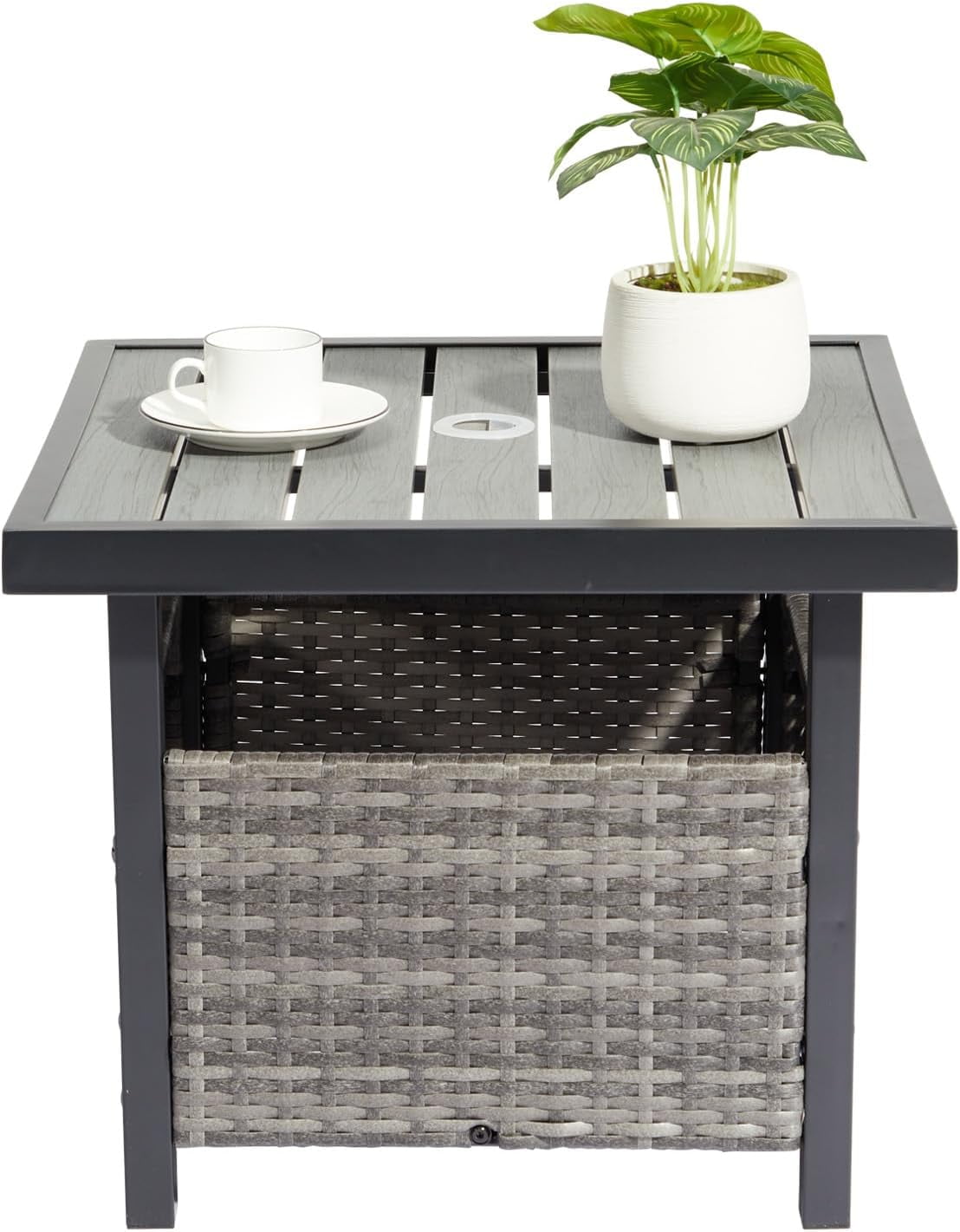 Outdoor Patio Umbrella Stand Side Table,All Weather Wicker Rattan ...