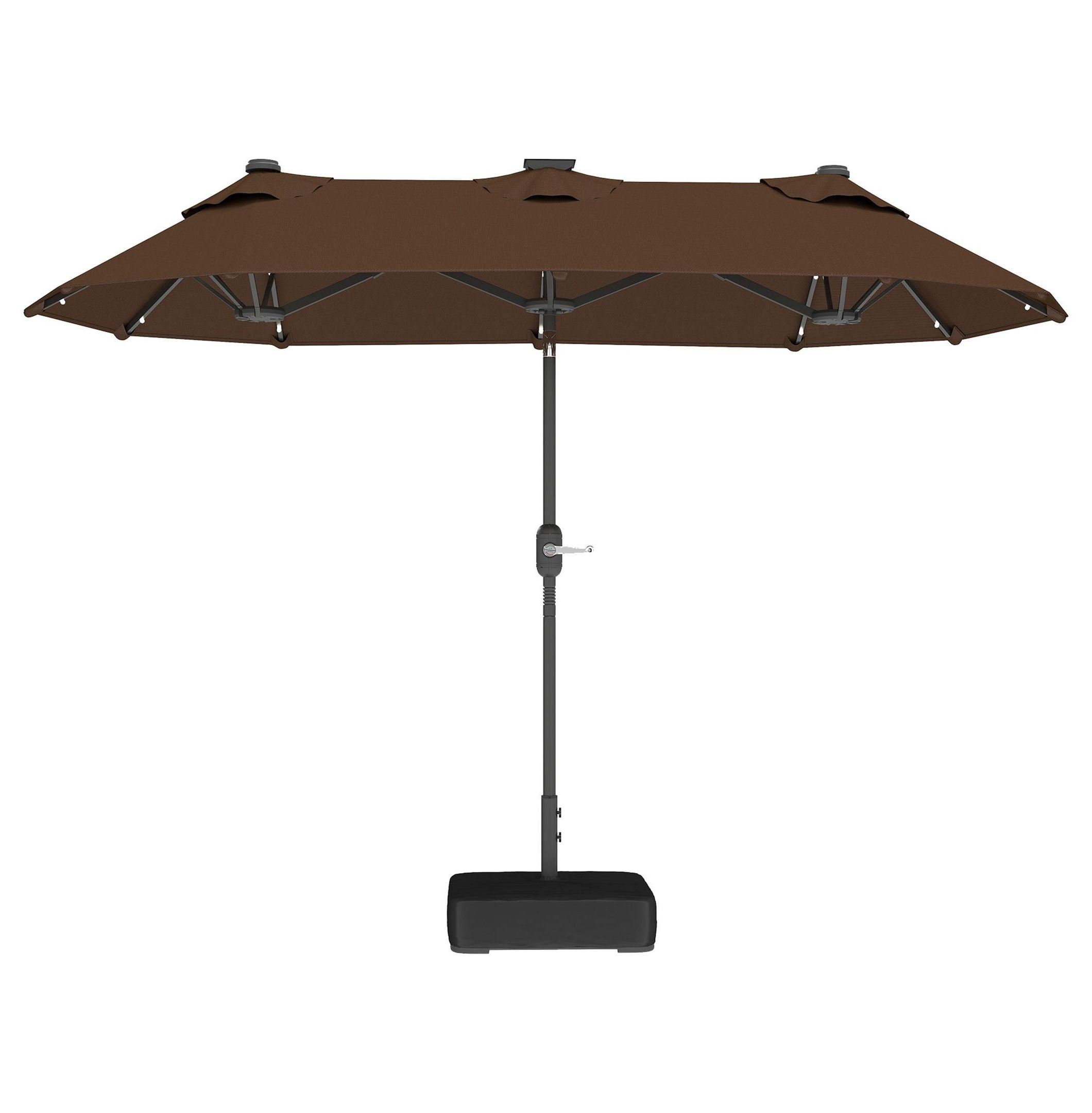Outdoor Patio Umbrella with Solar Lights & Base, 118'' Coffee Double ...