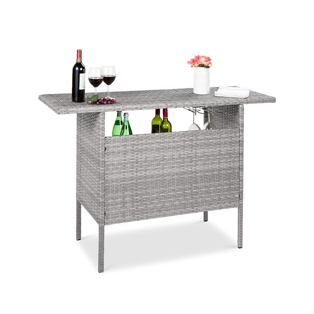 Outdoor Patio Wicker Bar Counter Table Backyard Furniture w/ 2 Steel ...