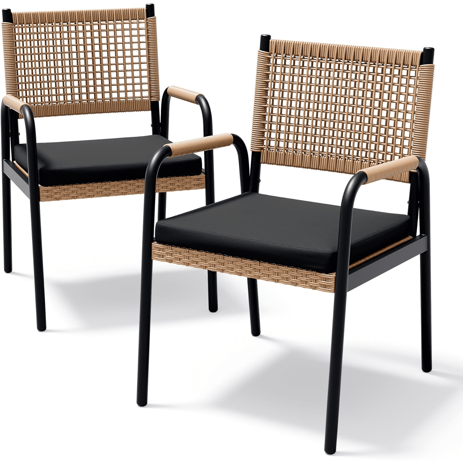 Outdoor Patio Wicker Chairs Set of 2,All-Weather Armchair w/Armrests ...