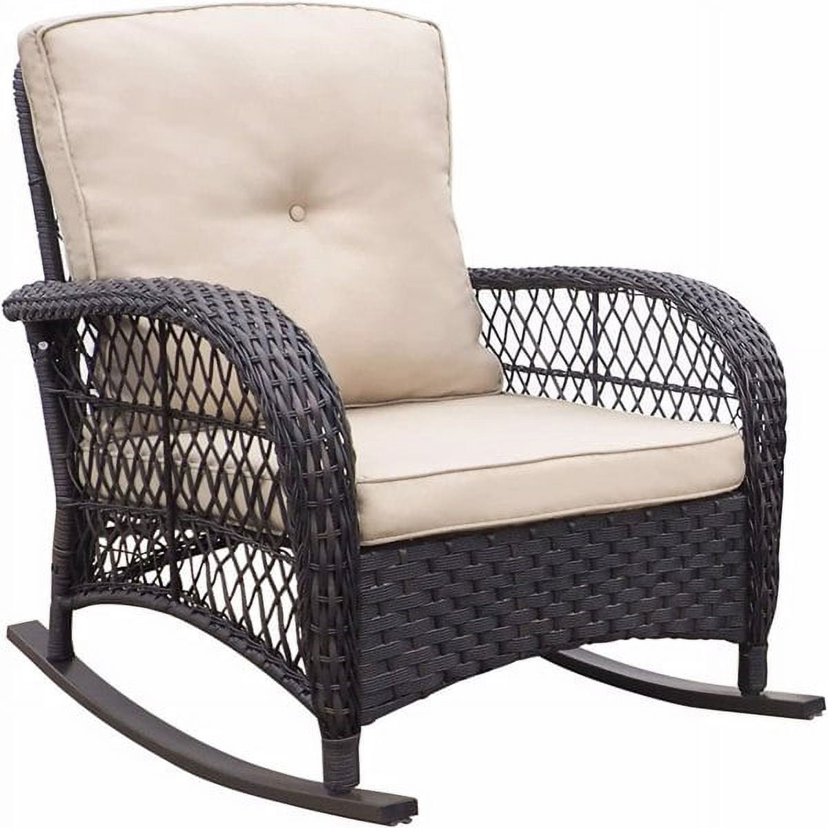 Outdoor Patio Wicker Rocker Chair, Porch Rattan Rocking Chair with Soft ...