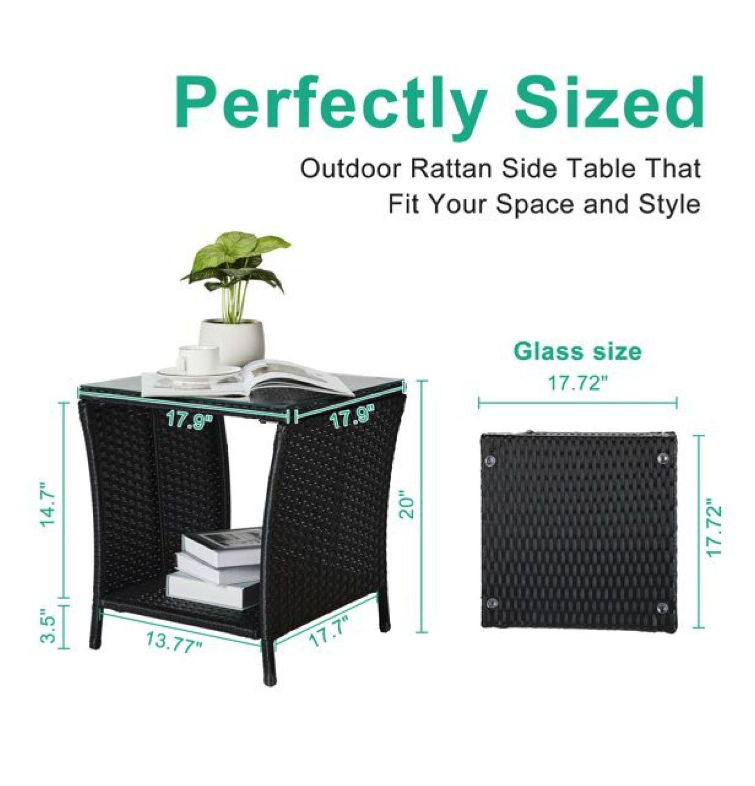 Outdoor Patio Wicker Side Table, Square End Table Bistro Coffee Table ...