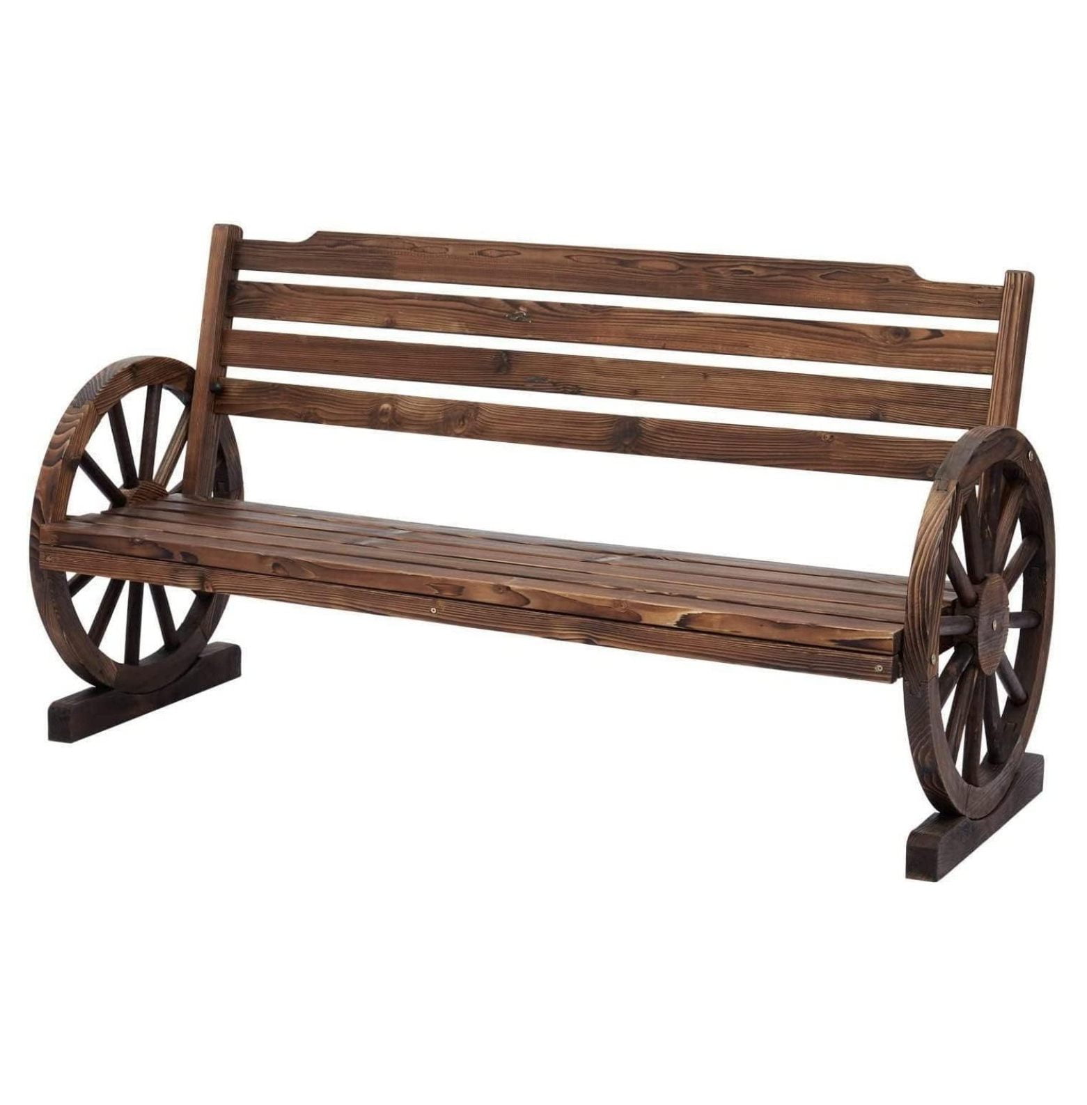 Outdoor Patio Wooden - 2-Person Wagon Wheel Garden Benches Rustic Fir ...