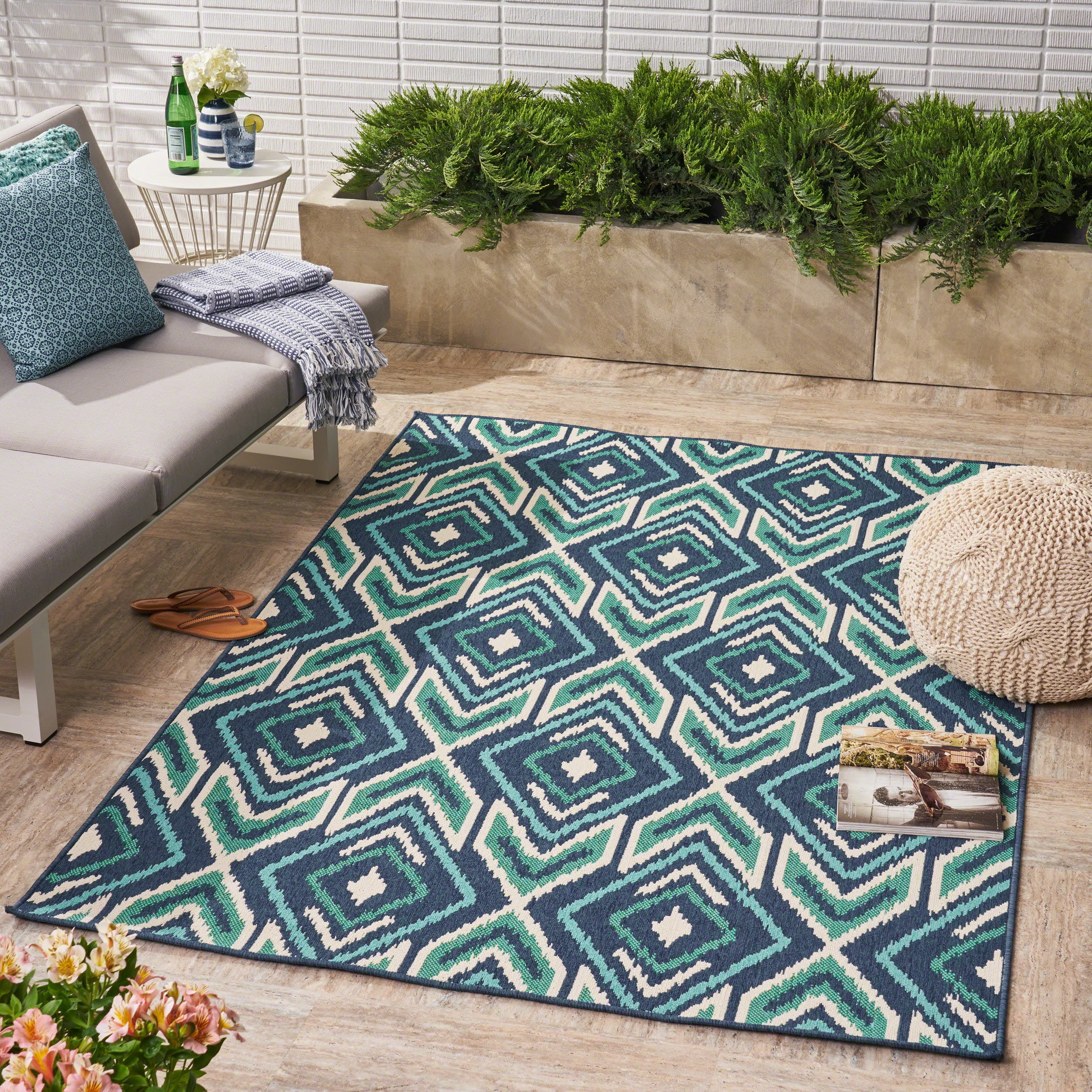 Outdoor Patterned Area Rug 5'3" X 7'6" for Patio, Deck, Backyard ...