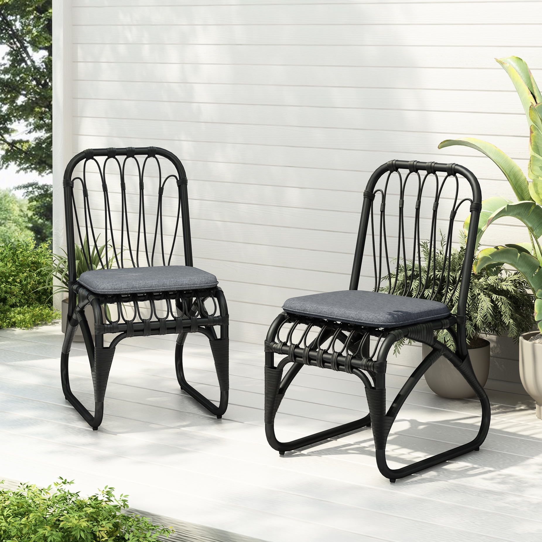 Outdoor Pe Chairs With Washable Cushions - Grey, Iron Frame, For Garden ...