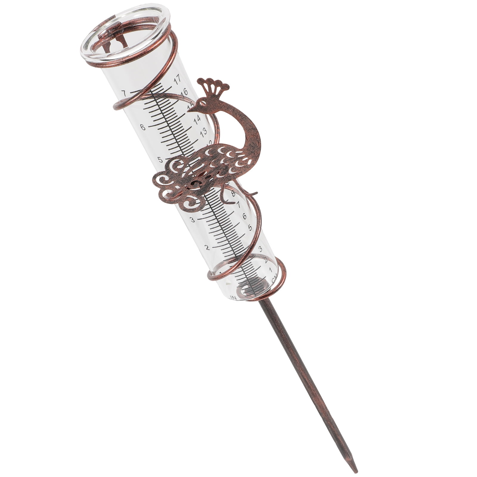 Outdoor Peacock Pattern Rain Gauge Tool Lawn Garden Rainfall Measuring ...