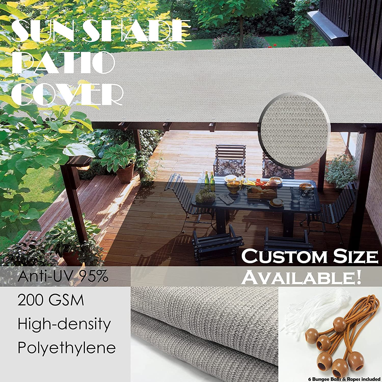 Outdoor Pergola Sun Shade Cover Cloth Patio Canopy HDPE Permeable with ...