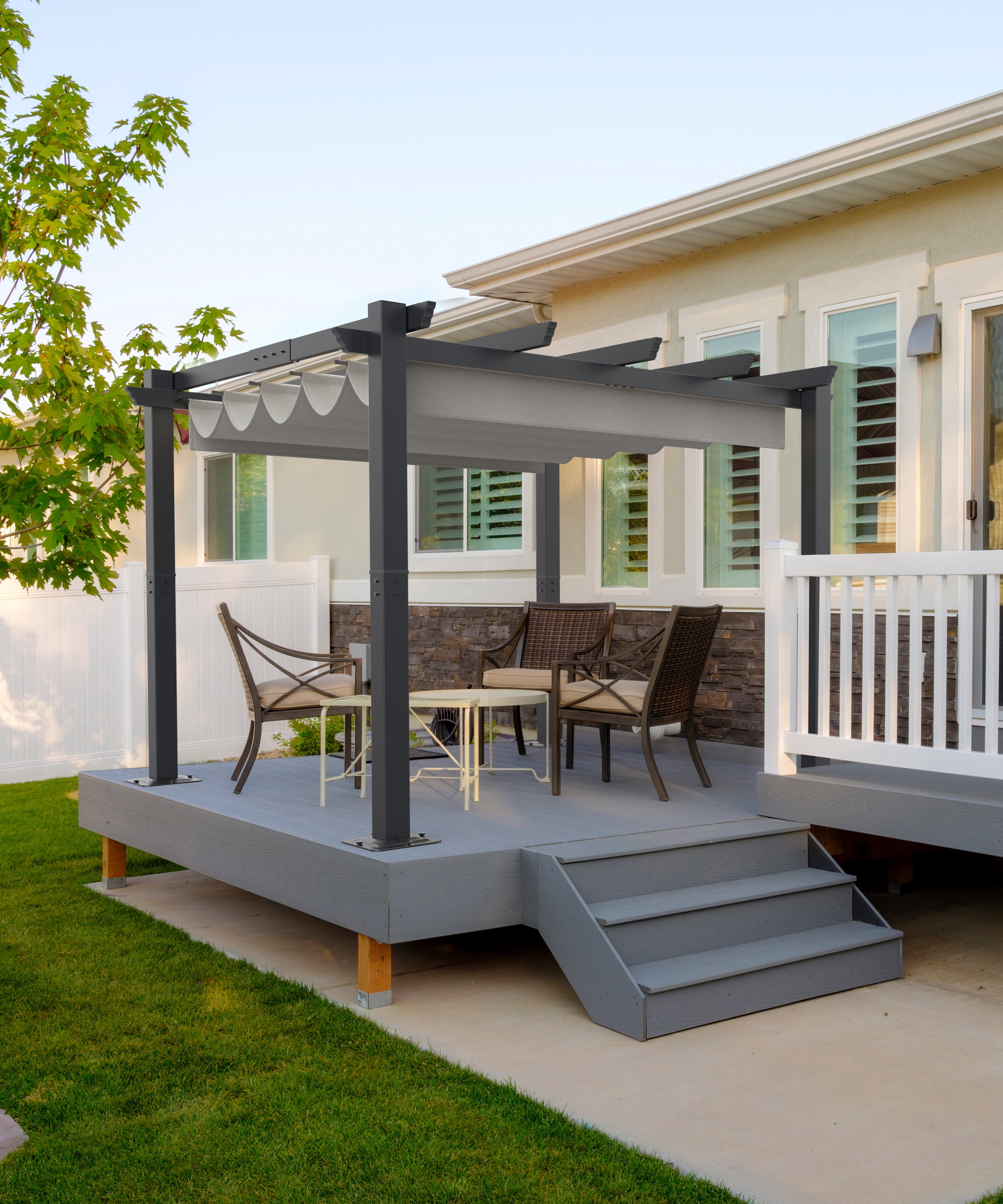 Outdoor Pergola with Retractable Sun Shade Canopy, Aluminum Garden ...