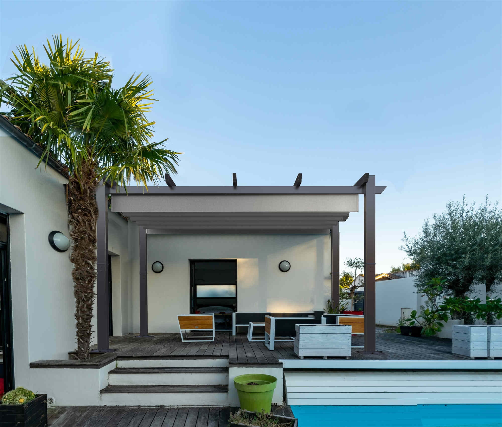 Outdoor Pergola with Retractable Sun Shade Canopy, Aluminum Garden ...