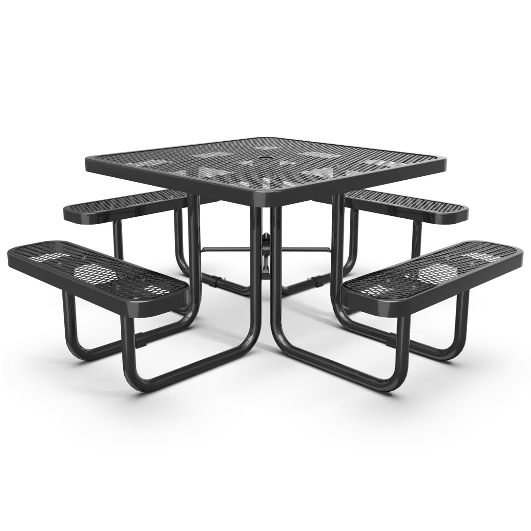 Outdoor Picnic Table with Umbrella Hole, Metal Grade Patio Dining Table ...