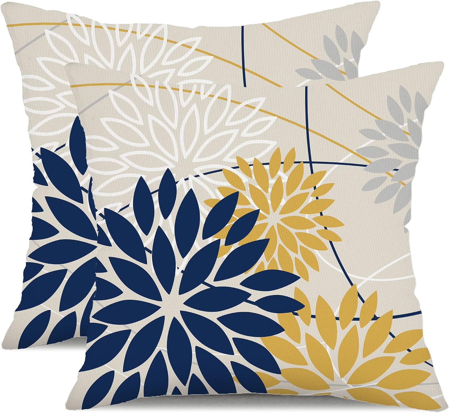 Outdoor Pillow Covers 16x16 Inch Set of 2 Navy Blue Yellow Outdoor ...