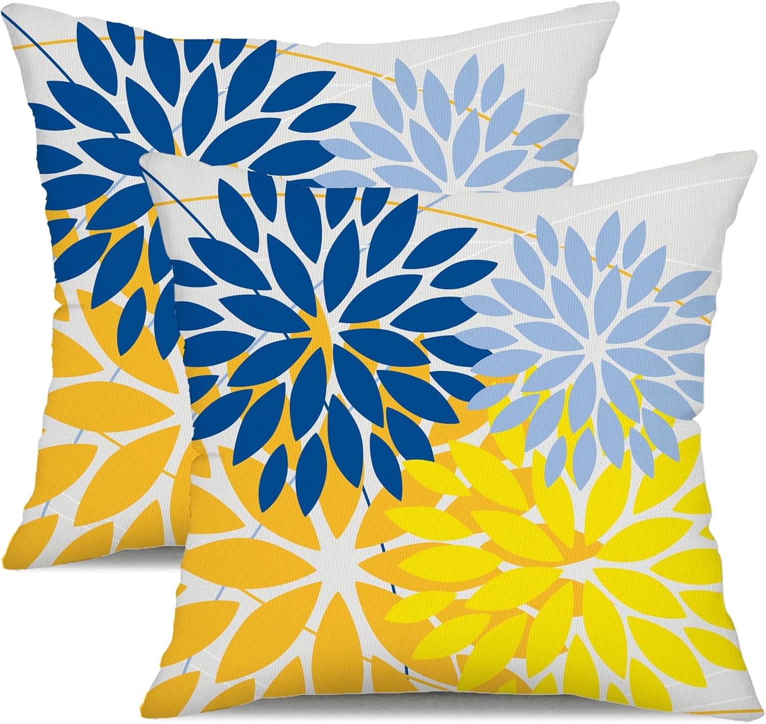 Outdoor Pillow Covers 16x16 Inch Set of 2 Yellow Blue Flower Decorative ...