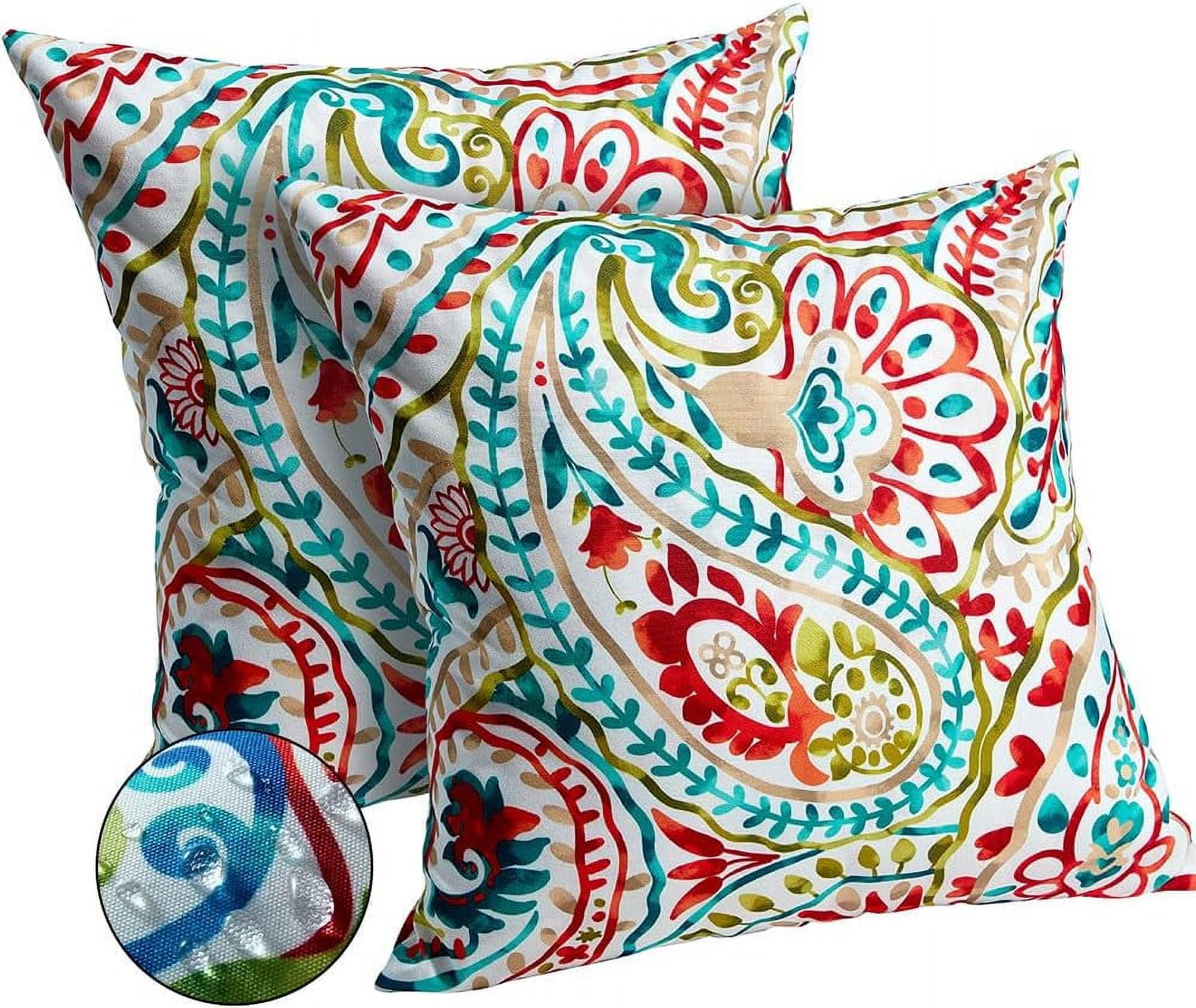 Outdoor Pillow Covers 18x18 Inch Set of 2 Colorful Paisley Decor Throw ...