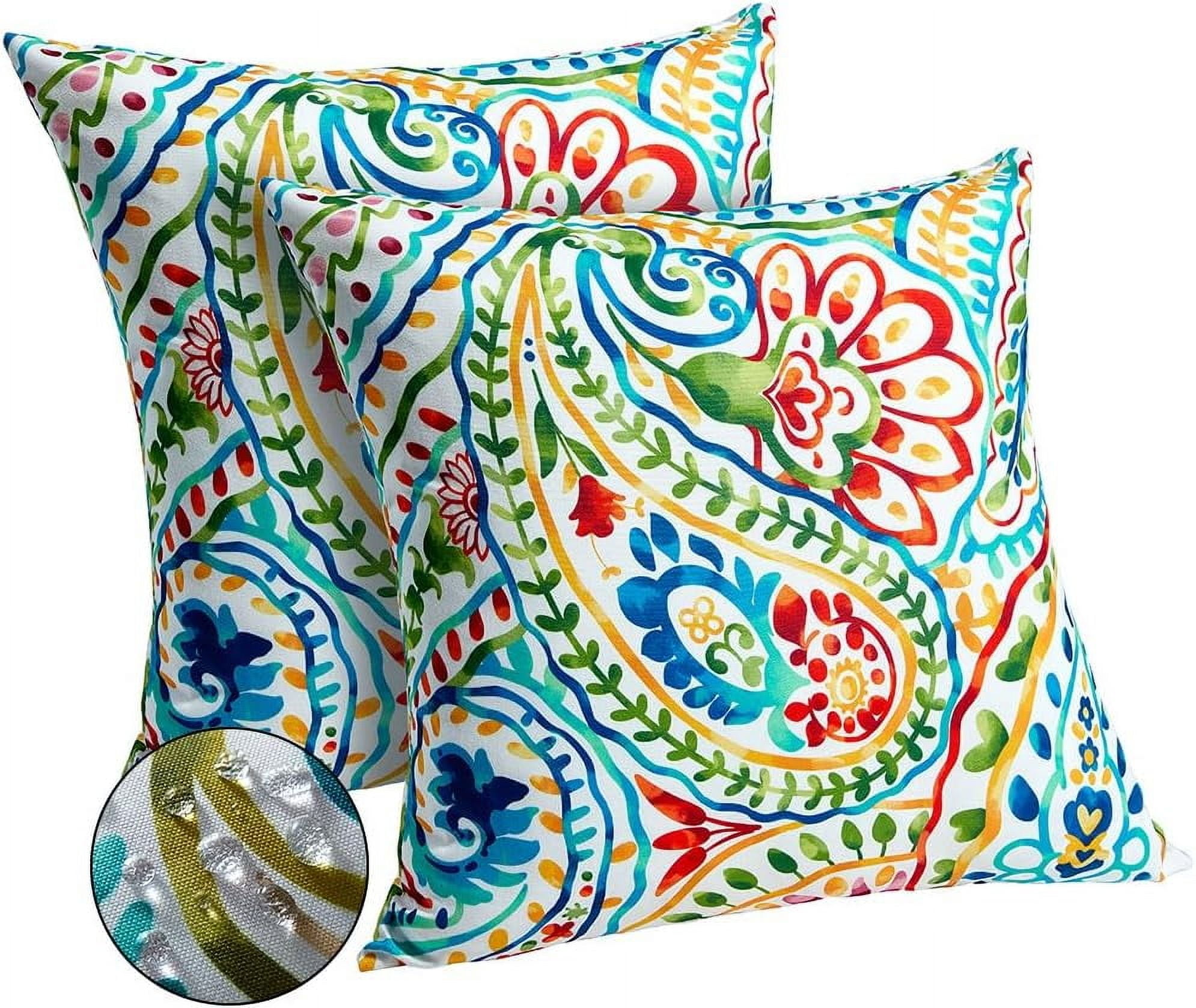Outdoor Pillow Covers 18x18 Inch Set of 2 Colorful Paisley Decor Throw ...