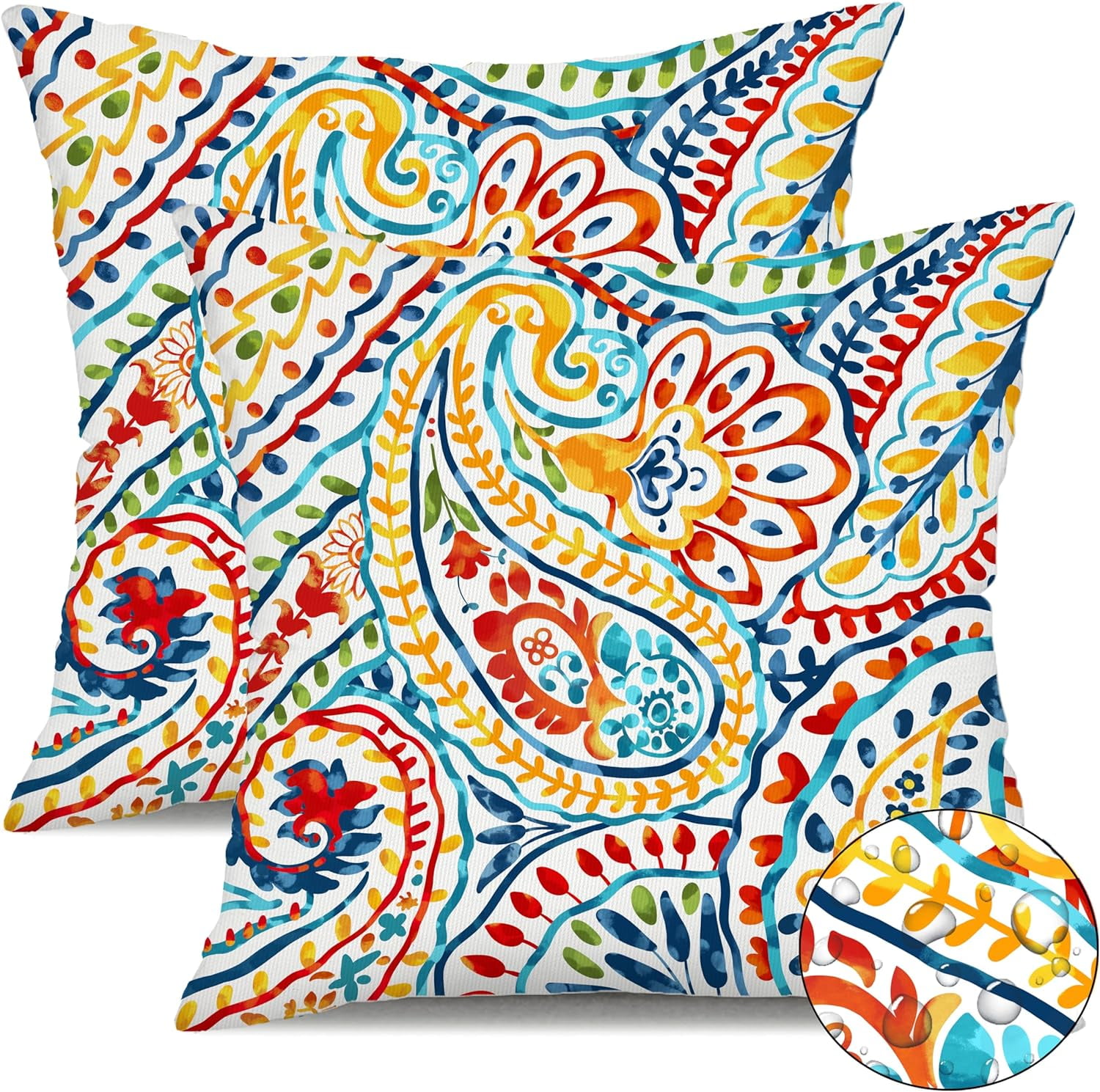 Outdoor Pillow Covers 18x18 Inch Set of 2 Colorful Paisley Decor ...